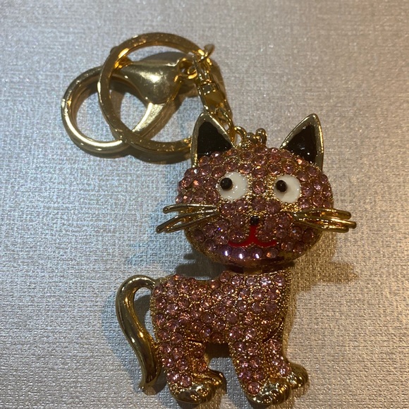 Accessories | Barbie Pink Austrian Crystal Cat Keychain In Gold Tone ...